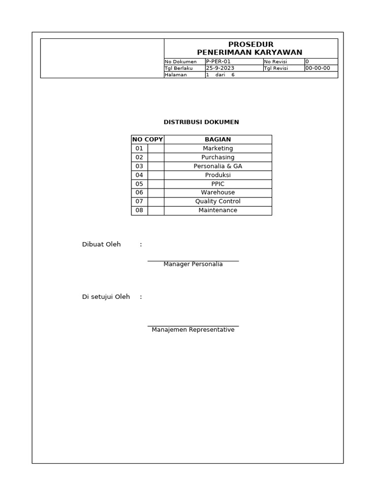 Prosedur Penerimaan Karyawan | PDF