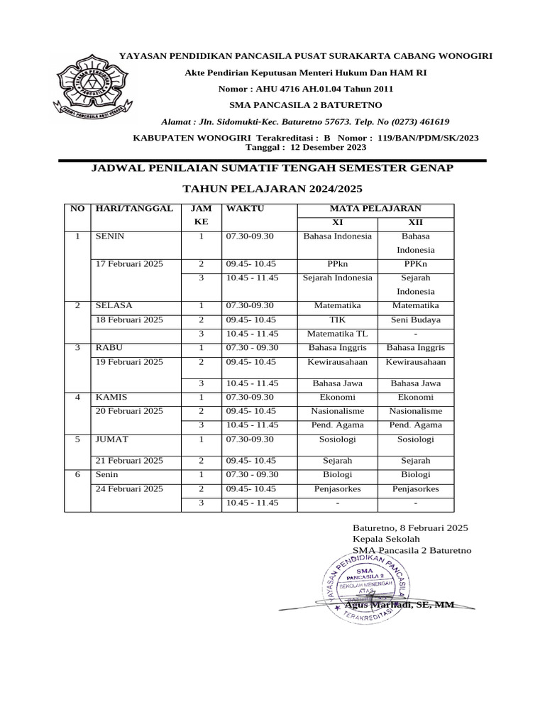 JADWAL PSTS Genap 2425 | PDF