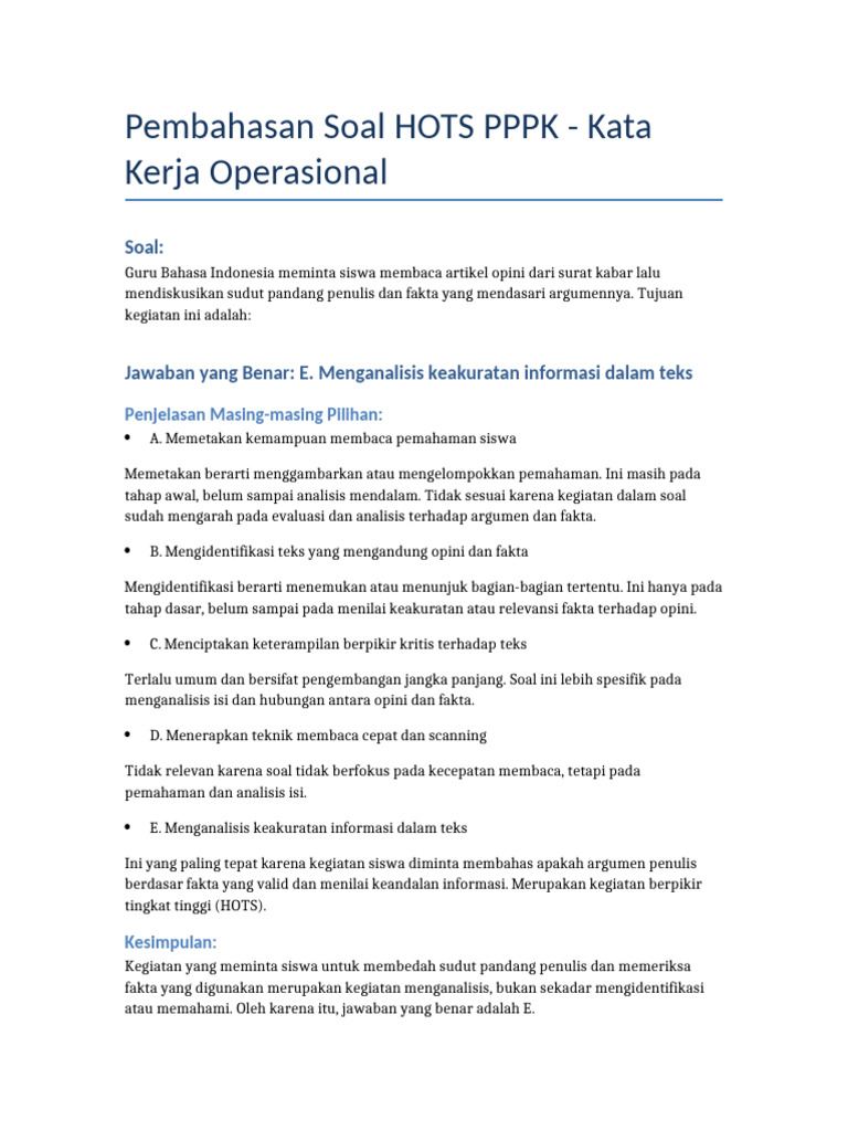 Pembahasan KKO Soal PPPK | PDF