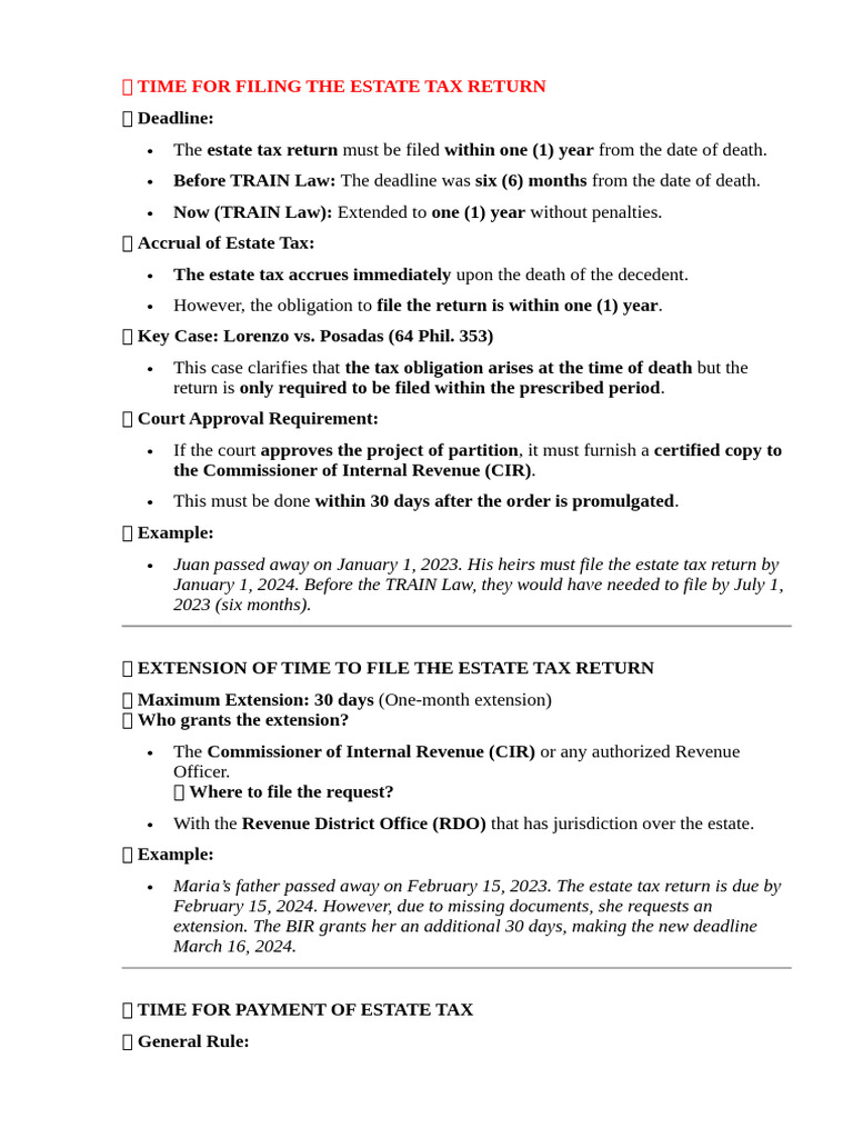 Estate Tax Return Filing Deadlines | PDF | Estate Tax In The United ...