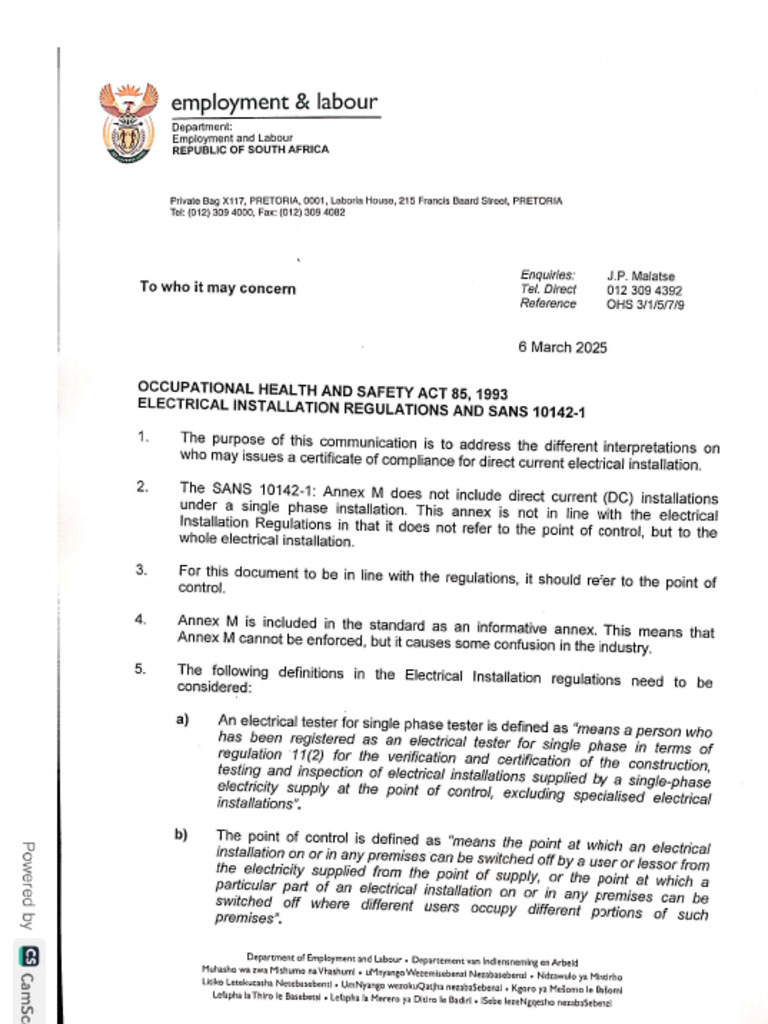 Interpretation On EIR and SANS 10142-1 Annex M | PDF