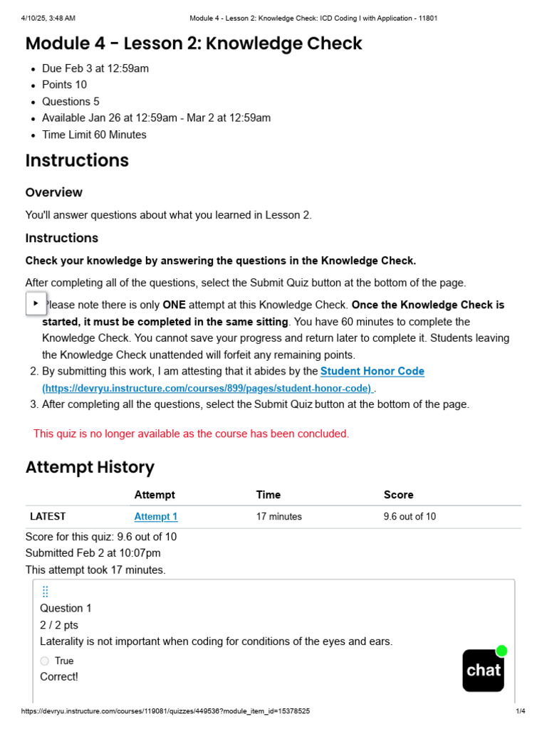 Module 4 - Lesson 2 - Knowledge Check - ICD Coding I With Application - 11801 | PDF