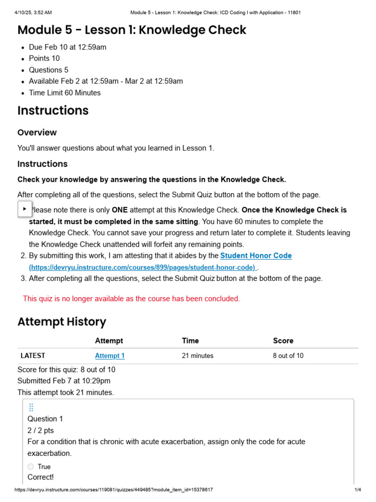 Module 5 - Lesson 1 - Knowledge Check - ICD Coding I With Application - 11801 | PDF | Diseases ...