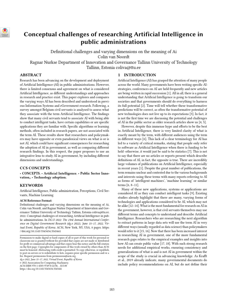 Conceptual Challenges of Researching Artificial Intelligence in Public Administration | PDF ...