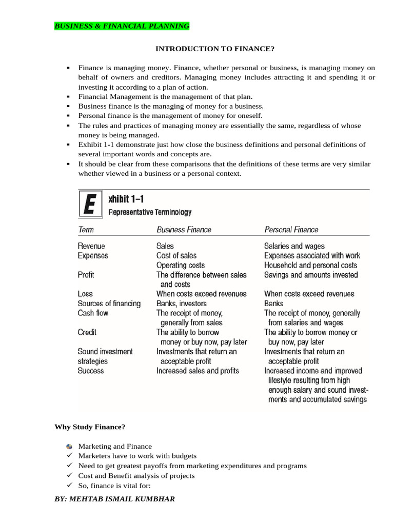 Business Finance and Financial Planning Guide | PDF | Partnership ...