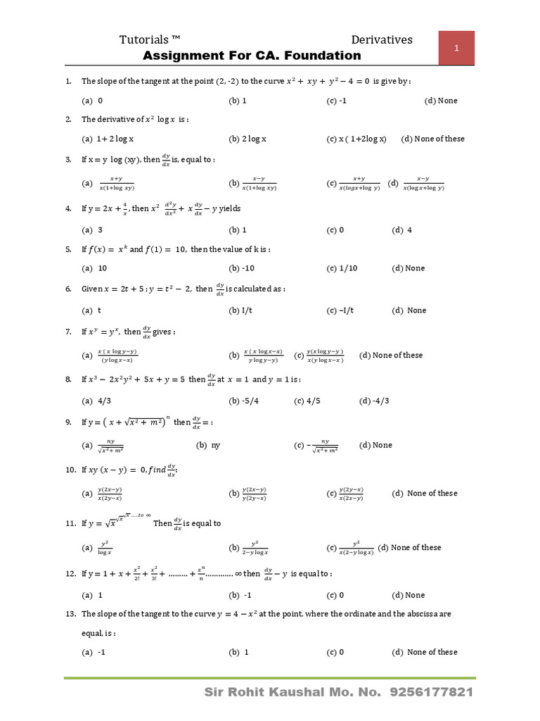 Ch-8 Differential Calculas | PDF | Slope | Tangent