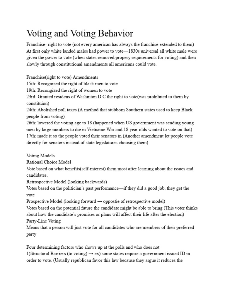 Understanding Voting Behavior and Rights | PDF | Campaign Finance In ...