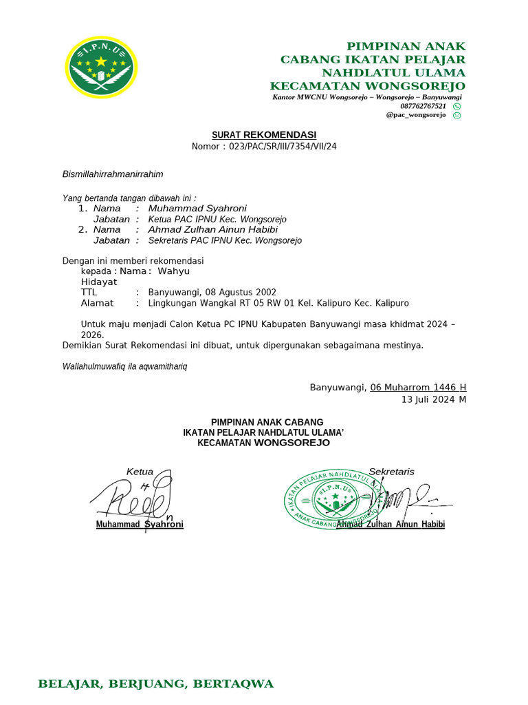 Surat Rekomendasi PAC | PDF