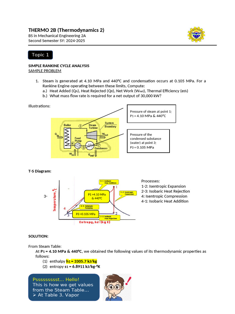 Example Rankine Cycle Analysis | PDF | Steam | Thermodynamic Properties