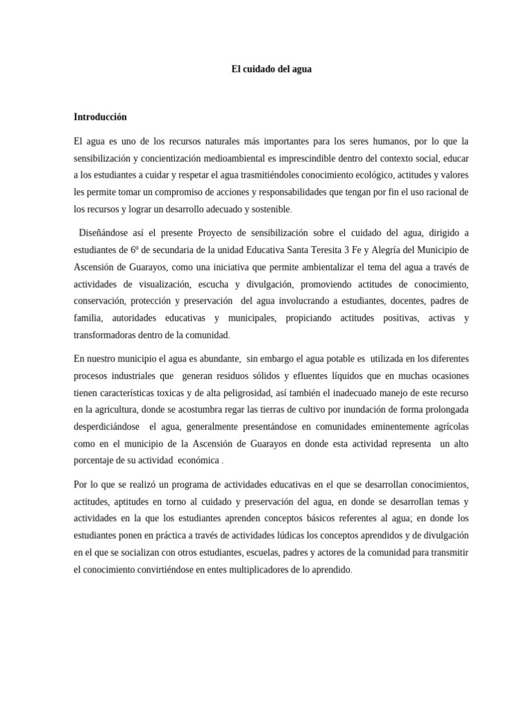 Proyecto Agua | PDF | Enseñando | Agua