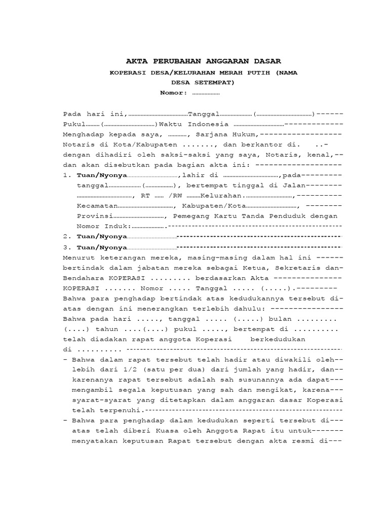 4847 Draft Perubahan Anggaran Dasar KDMP | PDF