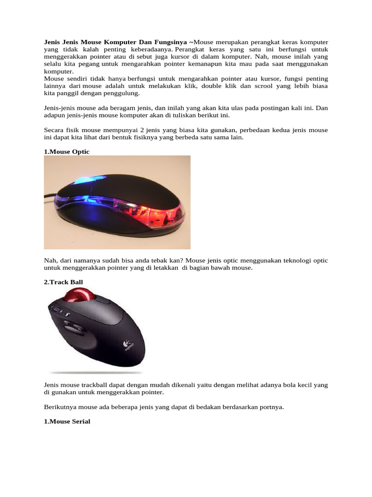 Jenis Jenis Mouse Komputer Dan Fungsinya DAN kb | PDF