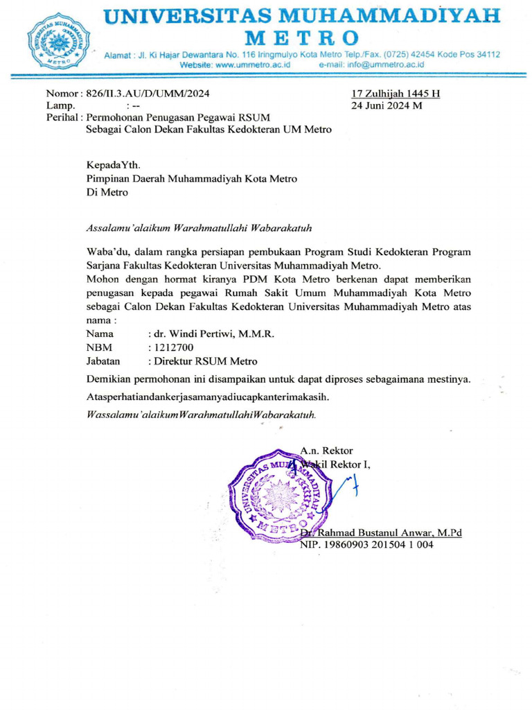 Permohonan Penugasan Dr Windi | PDF