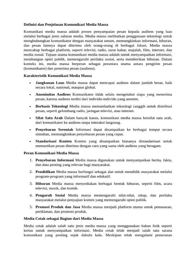 Definisi Dan Penjelasan Komunikasi Media Massa | PDF