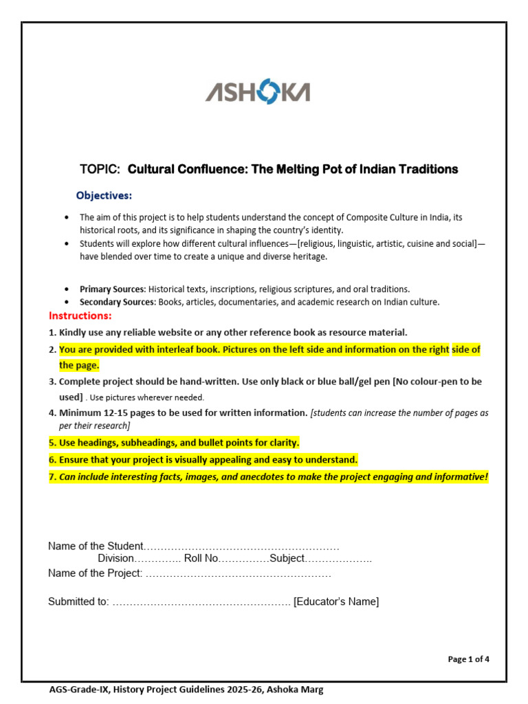 IX Hist Project 2025-26 | PDF