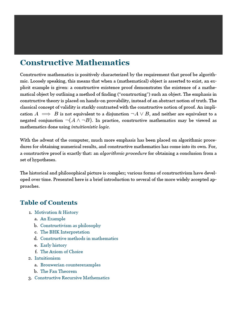 Constructive Mathematics - Internet Encyclopedia of Philosophy | PDF | Mathematical Proof | Theorem