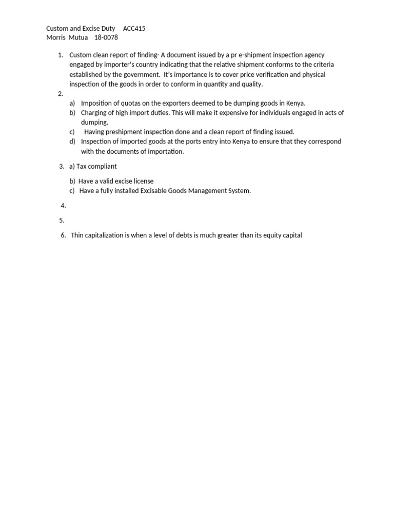 Custom and Excise Duty ACC415 | PDF
