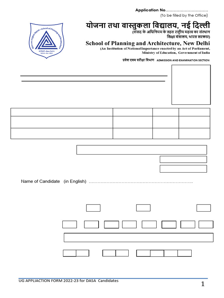 UG App. Form 2022-23 For DASA Candidates | PDF