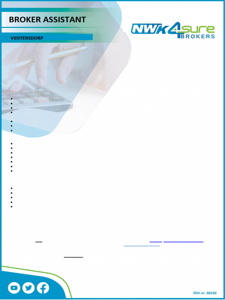 Broker Assistant: Ventersdorp | PDF