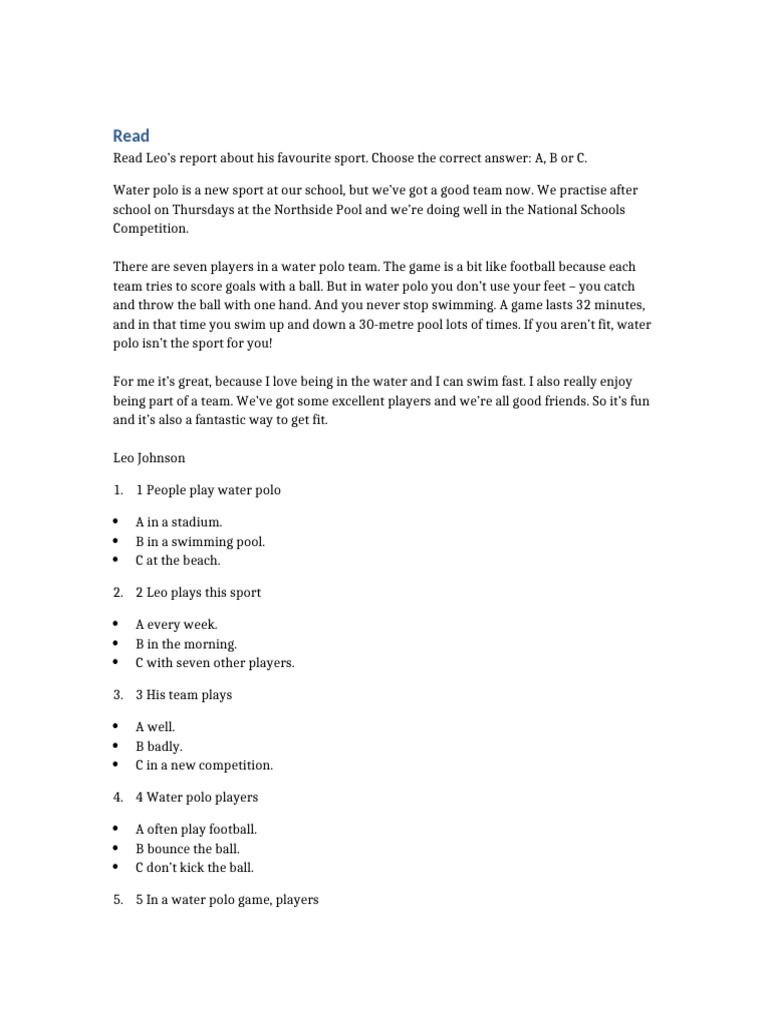 Water Polo: A New Sport at School | PDF