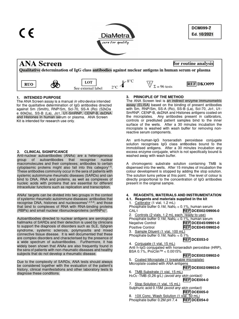 ANA Screen for IgG Antibody Detection | PDF | Elisa | Antibody