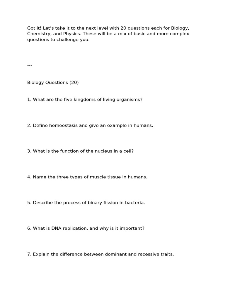 General Science Revision Questions | PDF | Force | Biology