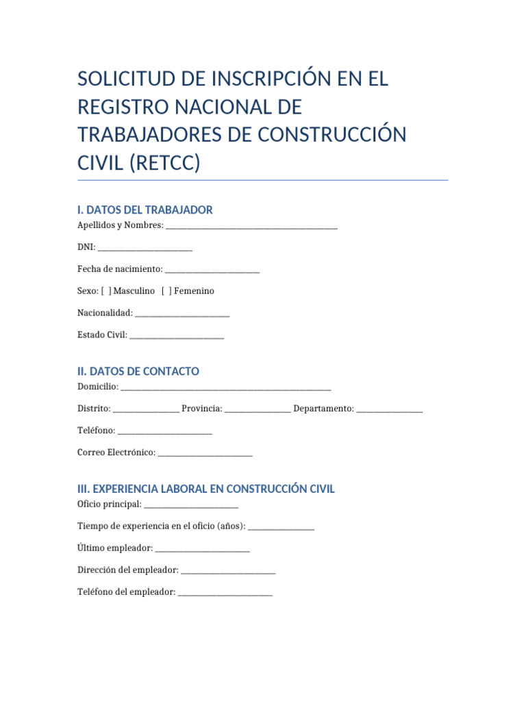 Solicitud de Inscripción RETCC | PDF
