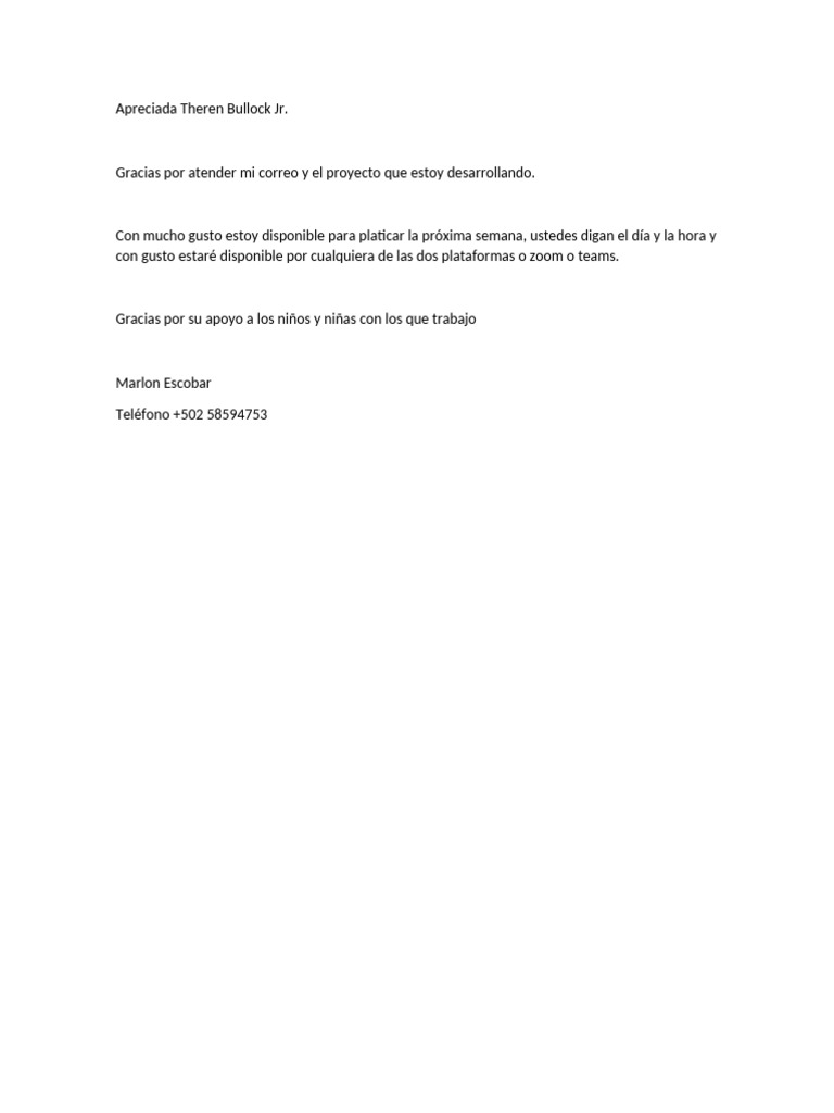 Apreciada Theren Bullock JR | PDF