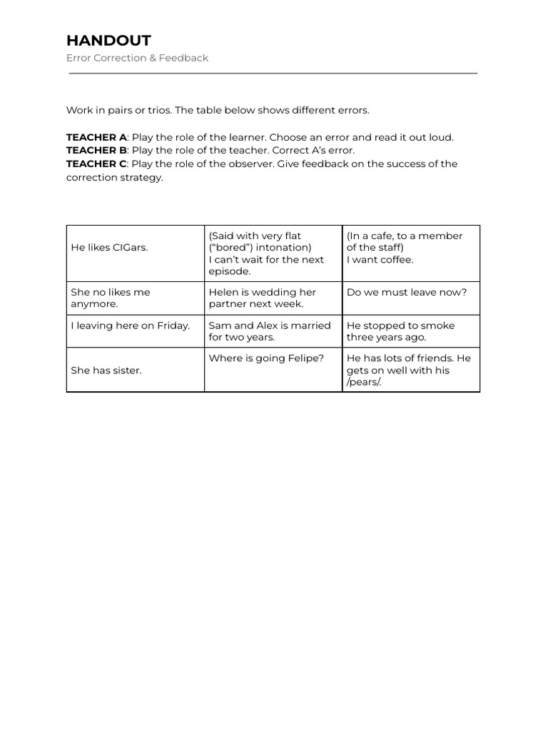 Handout 1 - Error Correction & Feedback | PDF