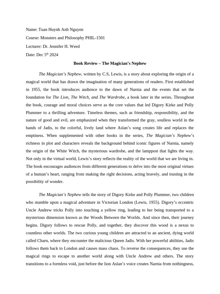 Book Review - The Magician's Nephew | PDF | The Chronicles Of Narnia ...