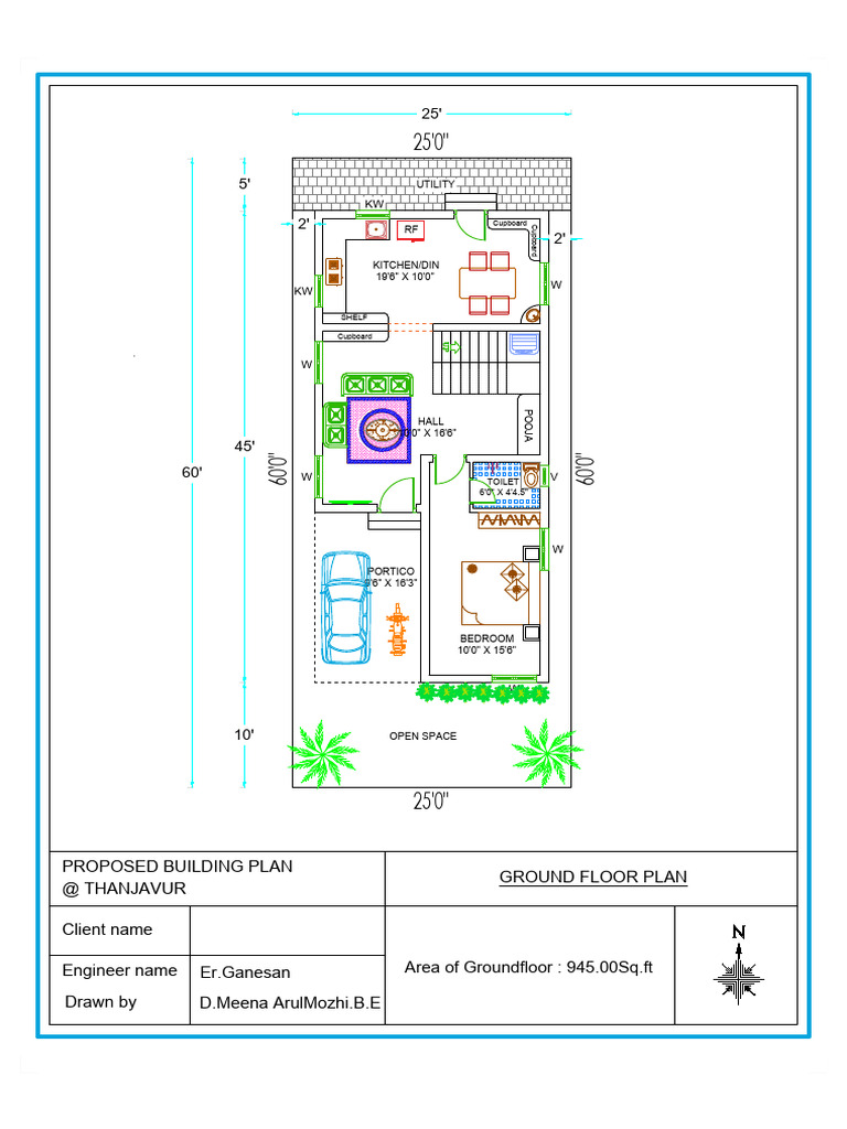 21x45 Ground Floor House Plan | PDF