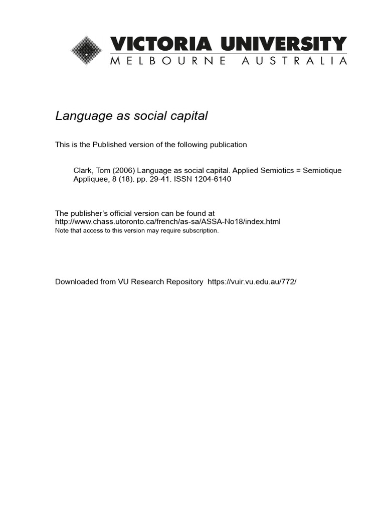 Language as Social Capital | PDF | Social Capital | Economics