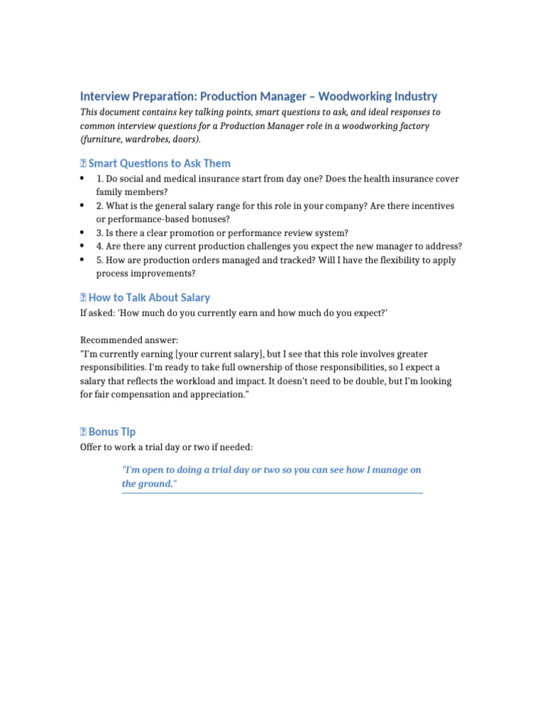 Interview Questions Production Manager EN | PDF