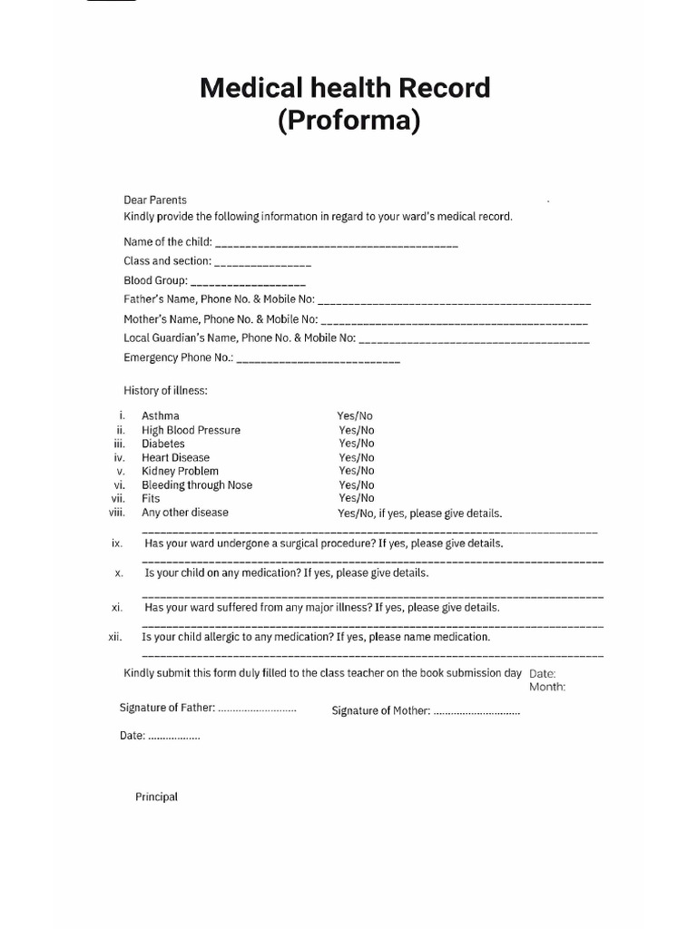 School Health Record (Proforma) | PDF
