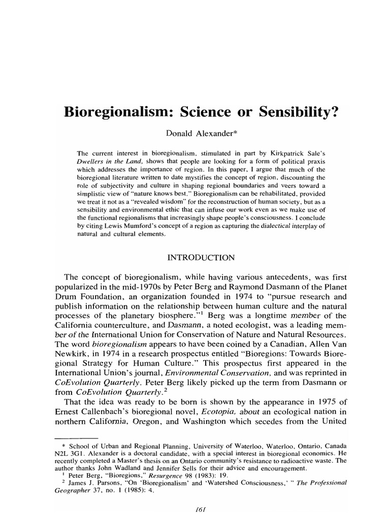 Bioregionalism: A Cultural Perspective | PDF