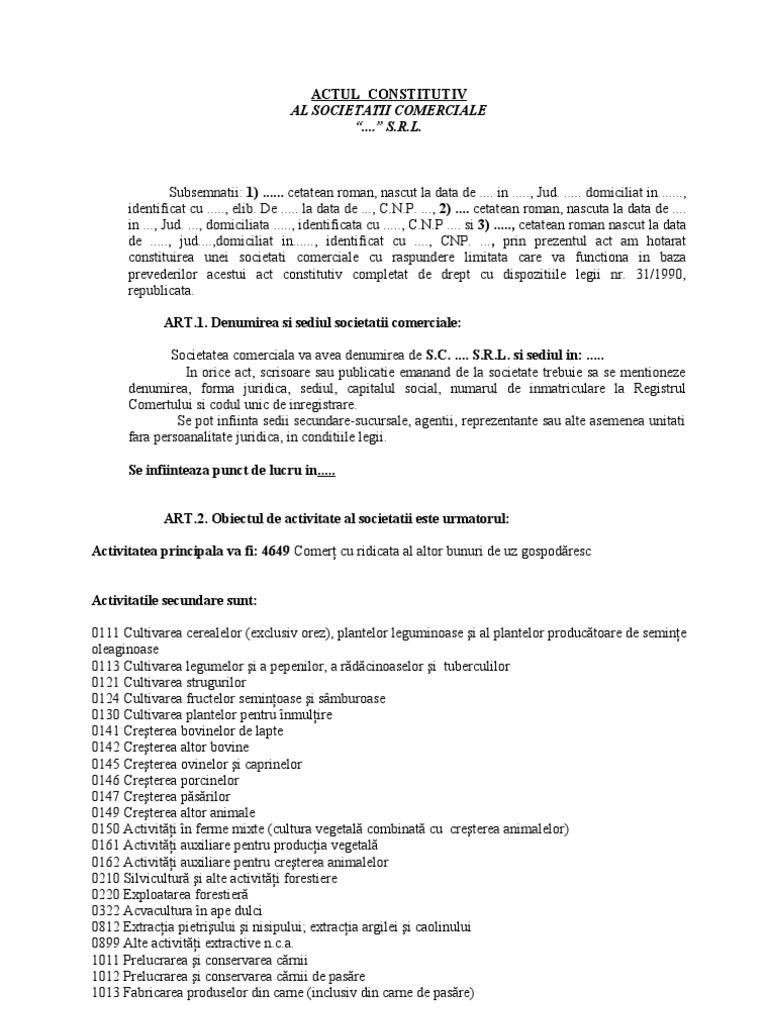 Act Constitutiv Firma Model