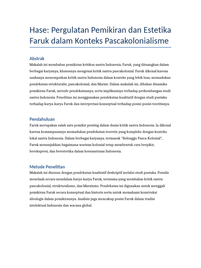 Makalah Faruk Pascakolonialisme | PDF