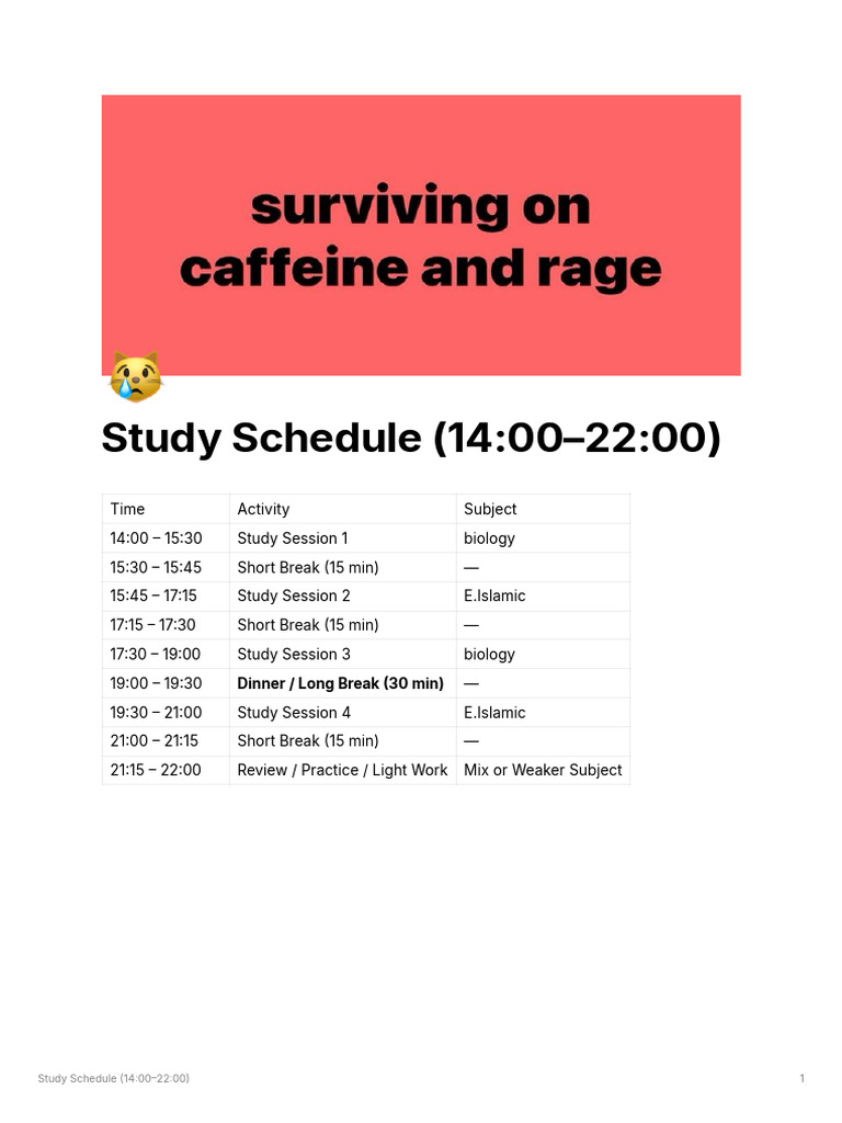 Study Schedule (14002200) | PDF