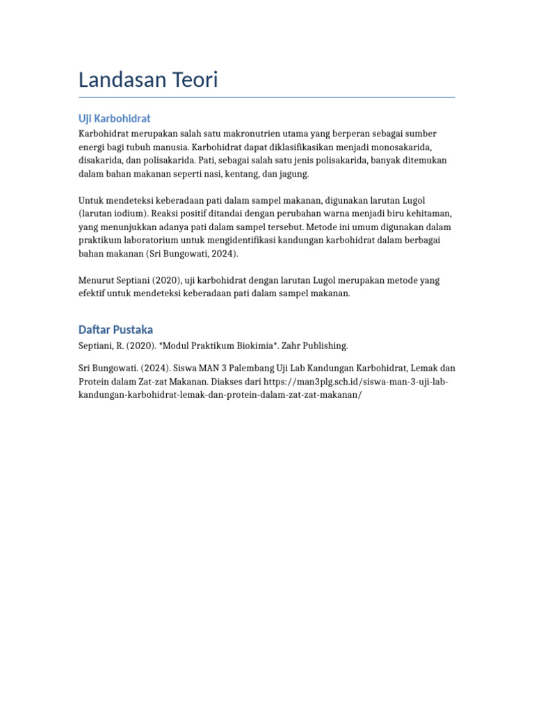 Landasan Teori Uji Karbohidrat | PDF