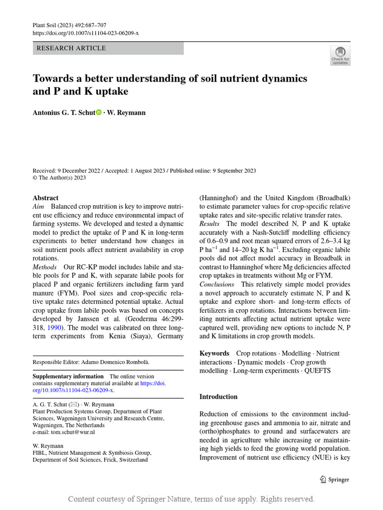 Soil Nutrient Dynamics and Uptake Model | PDF | Soil | Fertilizer