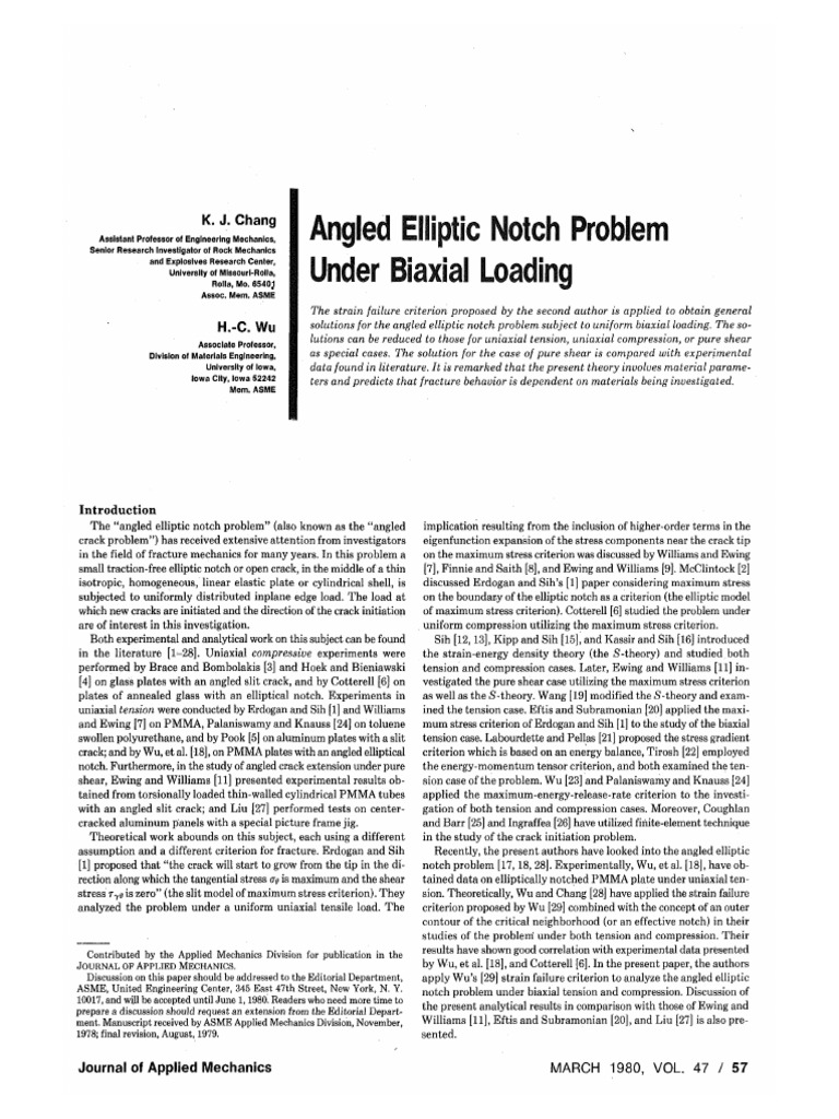 Angled Elliptic Notch Problem Under Biaxial Loading | PDF | Fracture ...