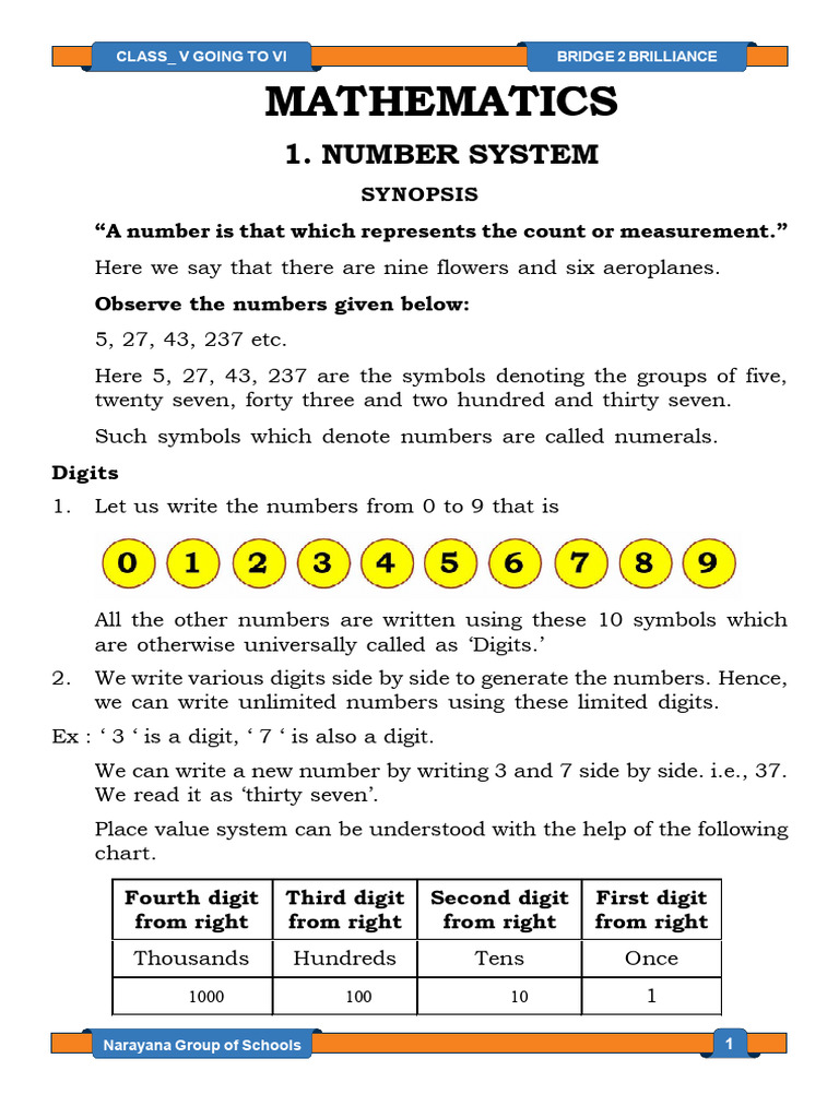 1 V Going To Vi Bridge 2 Brilliance Maths 1 To 40-1-8 | PDF | Integer | Mathematical Objects