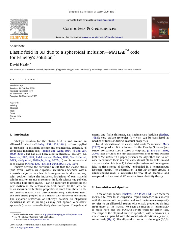 Elastic Field in 3D Due To A Spheroidal inclusion-MATLAB Code For Eshelby's Solution | PDF ...
