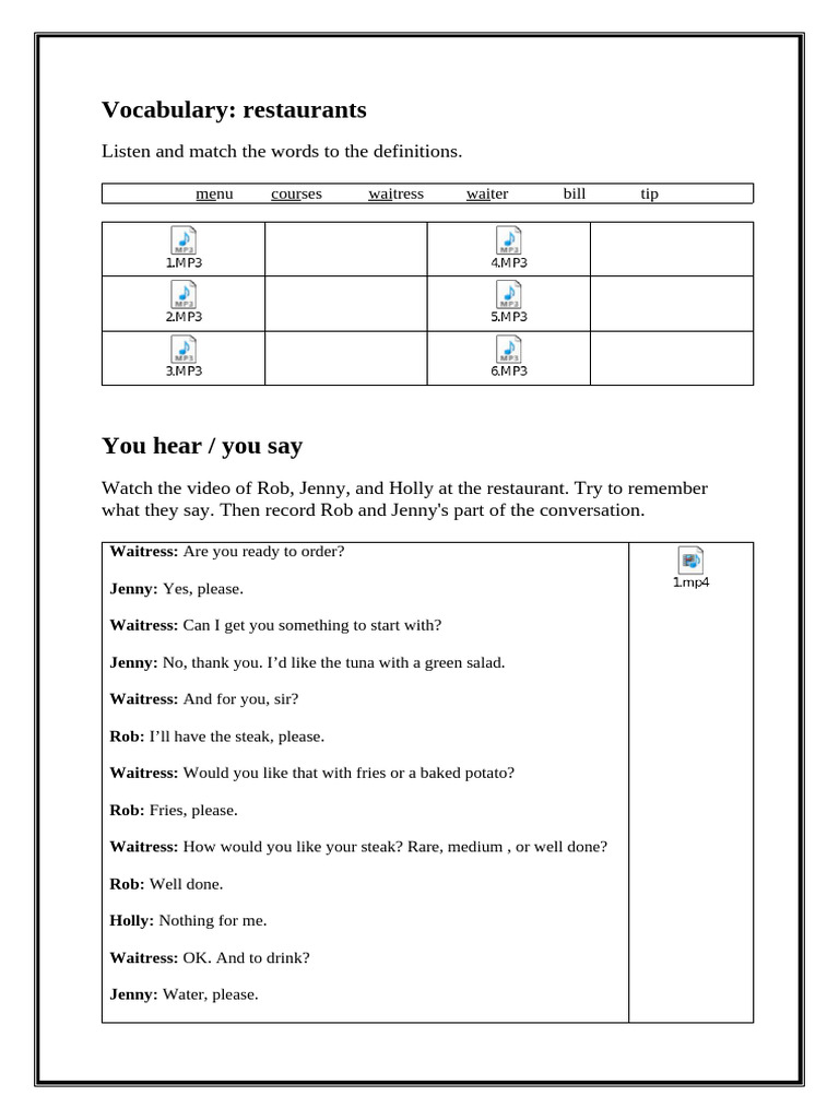 P2 Practical English Episode 2 At the restaurant_Repair | PDF