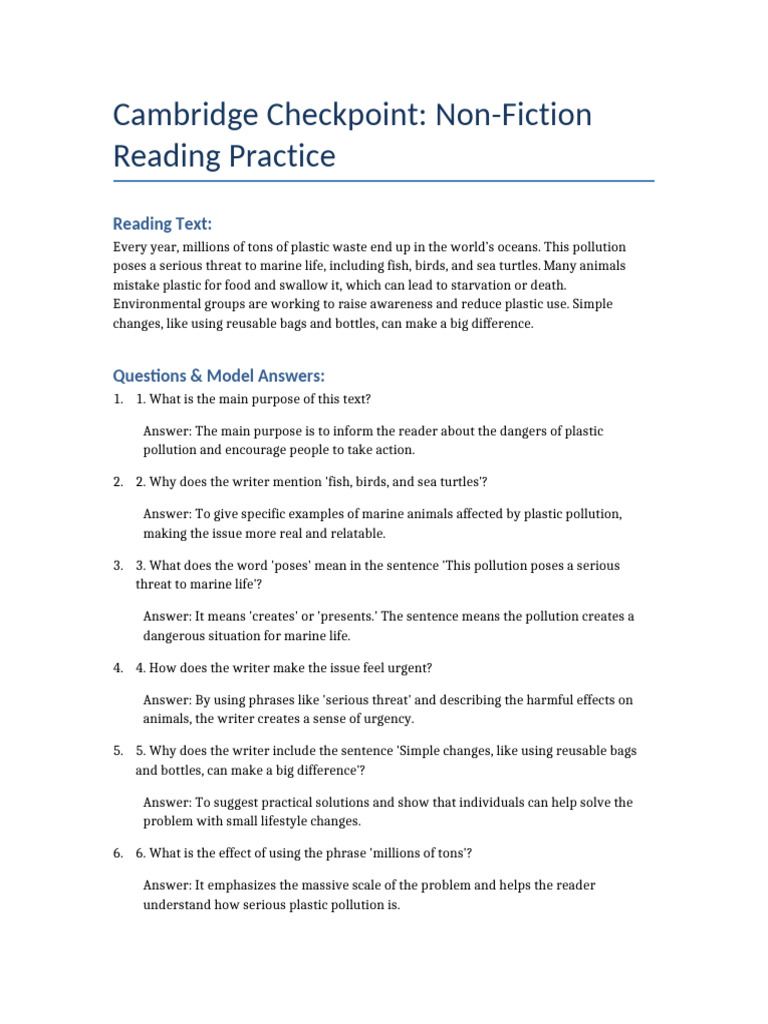 Checkpoint Reading Practice Part3 NonFiction | PDF
