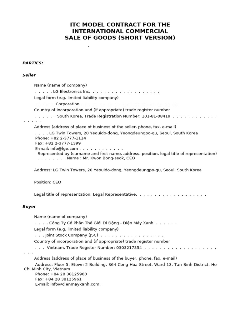 Itc Model Contract For The International Sale of Goods | PDF | Breach ...