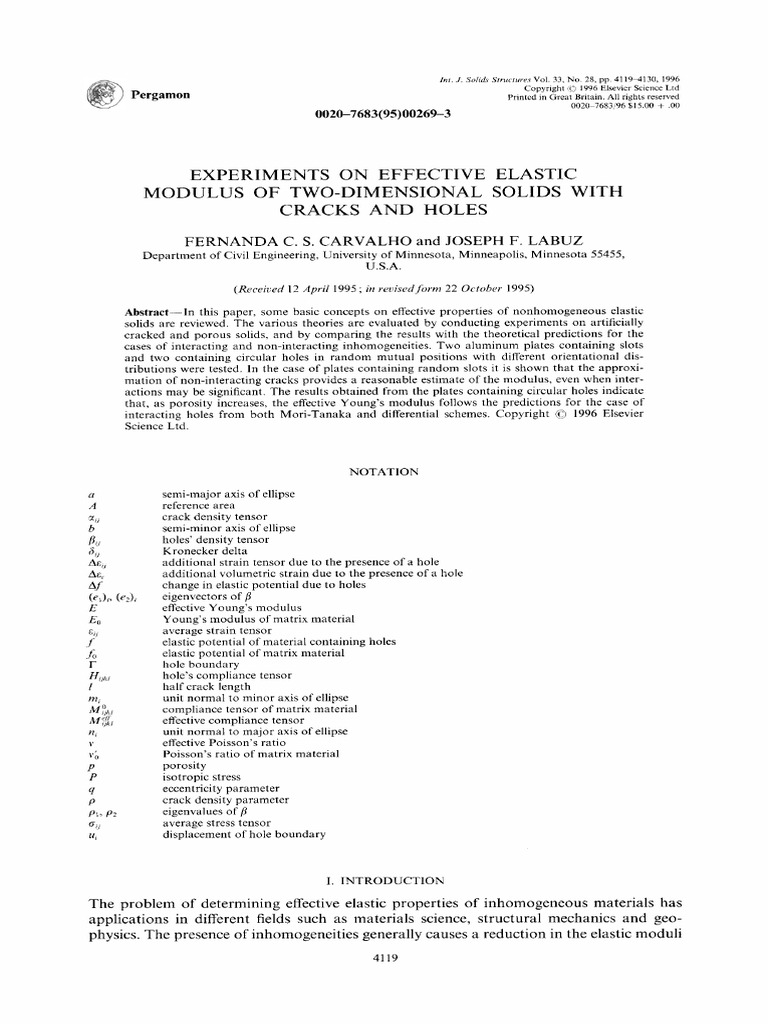 Experiments on effective elastic modulus of two-dimensional solids with cracks and holes | PDF ...