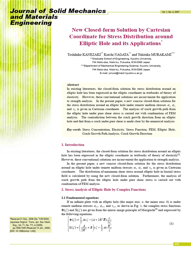 New Closed-Form Solution For Stress Distribution Around Elliptic Hole ...