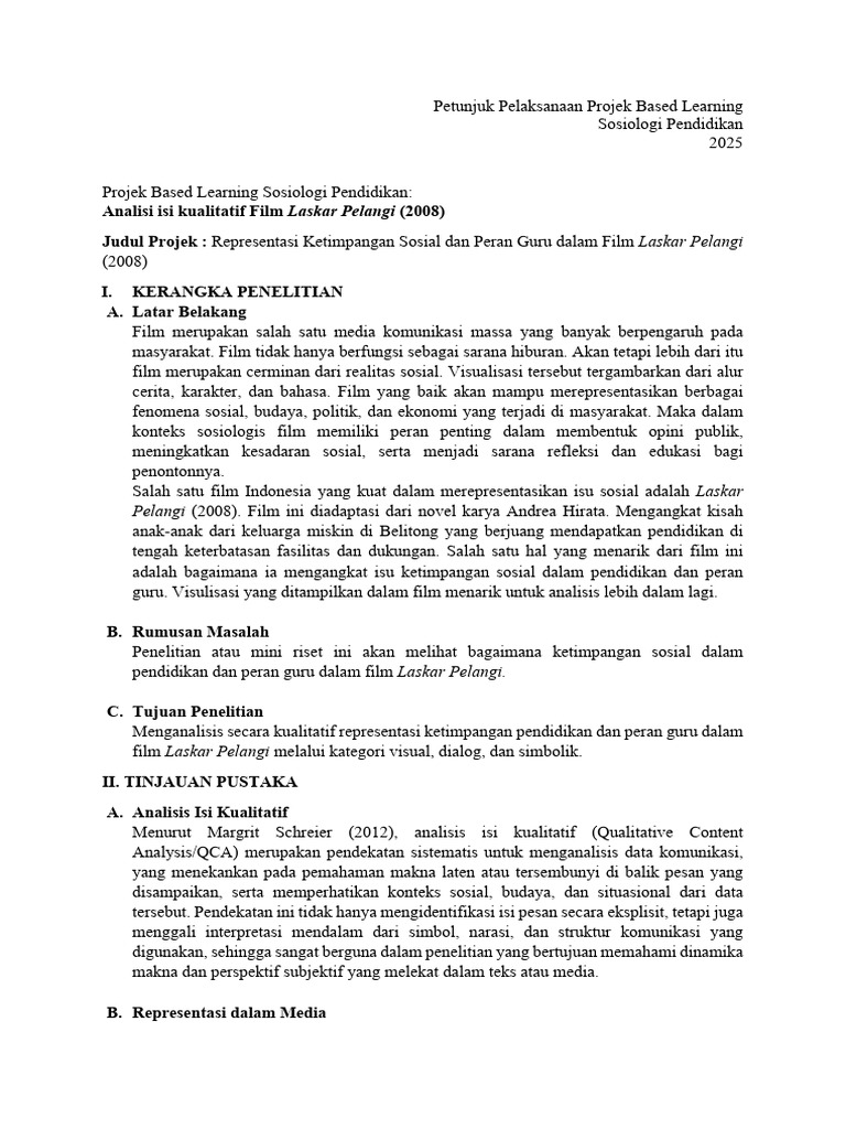 Petunjuk Pelaksanaan Projek Based Learning | PDF