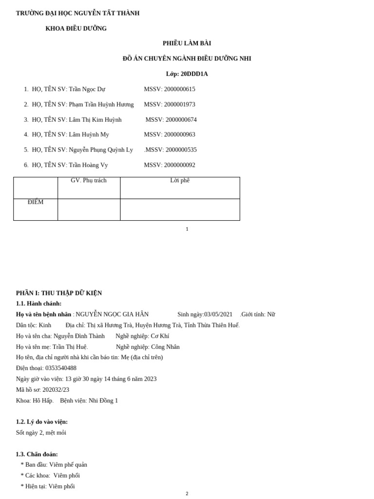 KHCS Nhi Viêm Phổi | PDF